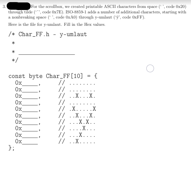 Solved 3. For the scrollbox, we created printable ASCII | Chegg.com
