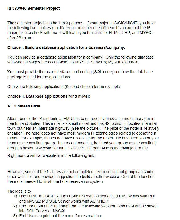 Solved IS 380/645 Semester Project The semester project can | Chegg.com