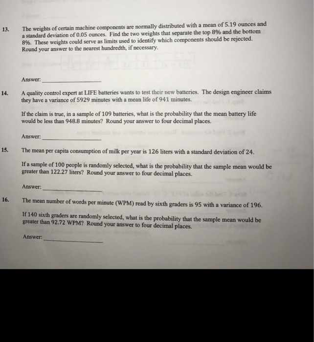 Solved The weights of certain machine components are | Chegg.com