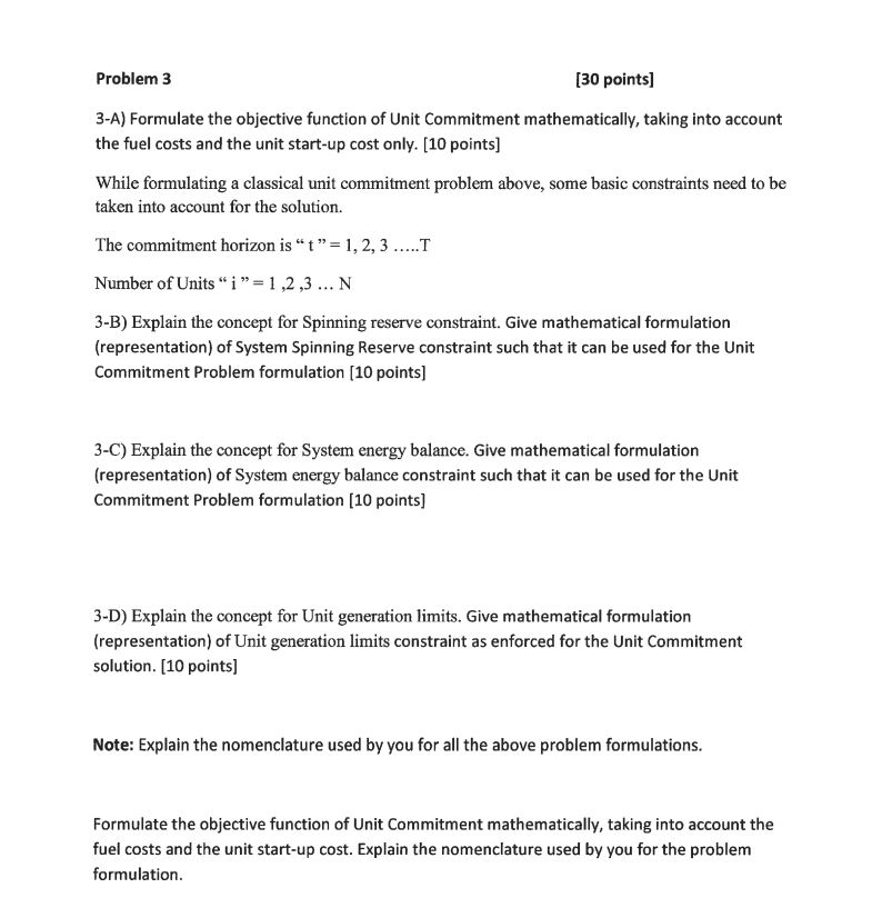 Solved Problem 3 [30 points) 3-A) Formulate the objective | Chegg.com