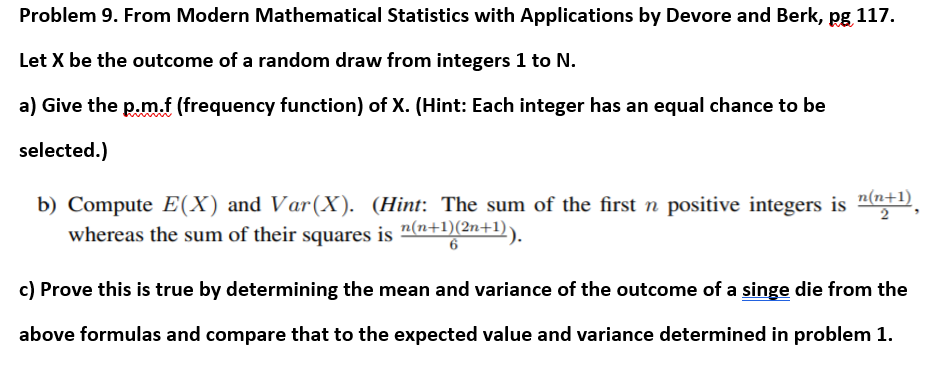Solved Problem 9. From Modern Mathematical Statistics with | Chegg.com