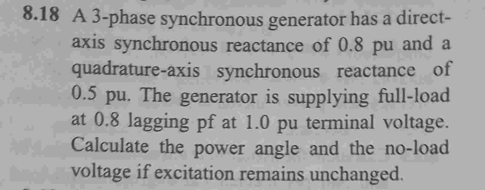 Solved 8.18 ﻿A 3-phase synchronous generator has a | Chegg.com