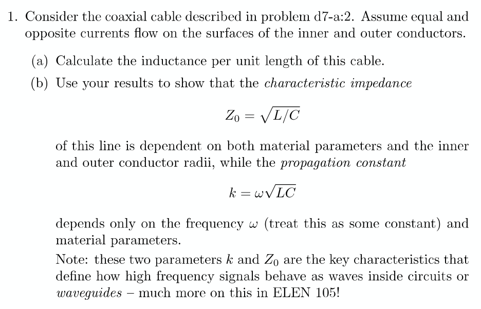 1. Consider the coaxial cable described in problem | Chegg.com
