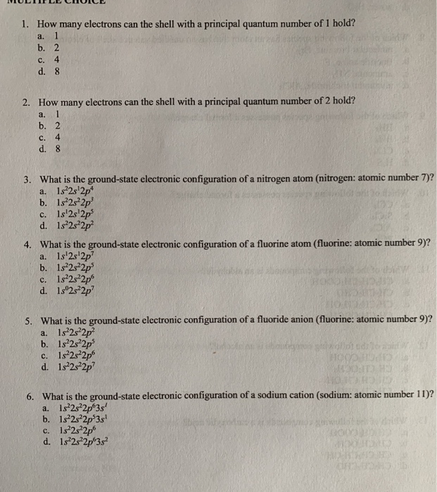 Solved 1. How many electrons can the shell with a principal | Chegg.com