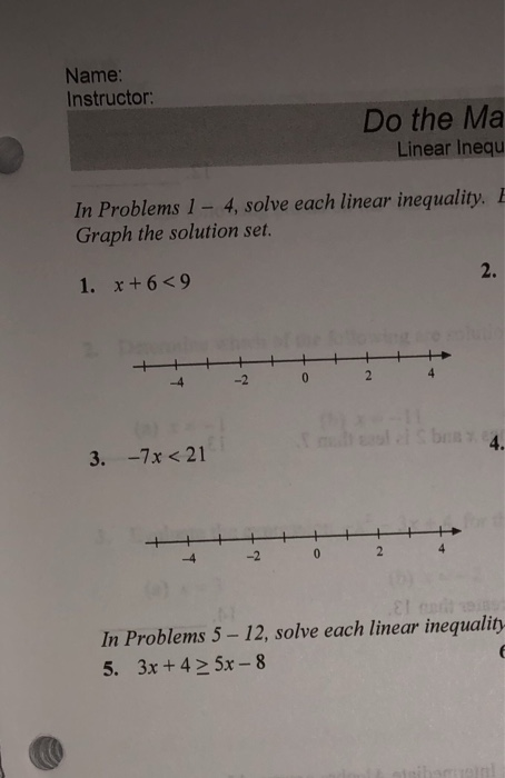 Solved Name Instructor Do the Ma Linear Inequ In Problems 1- | Chegg.com