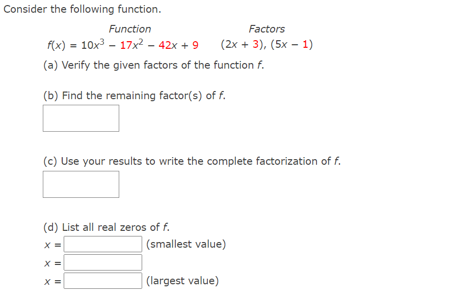 Solved Consider the following function. Function Factors | Chegg.com