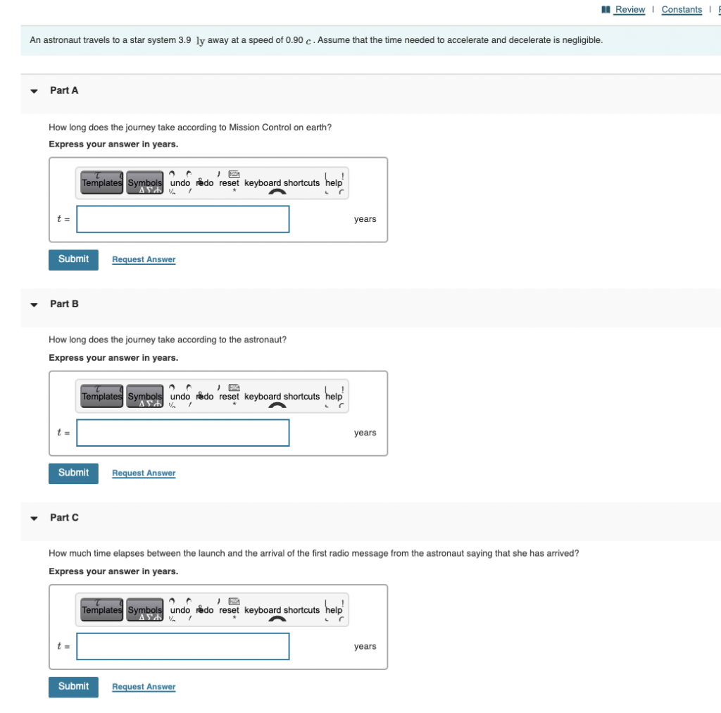 Solved 1 Review Constants An astronaut travels to a star | Chegg.com