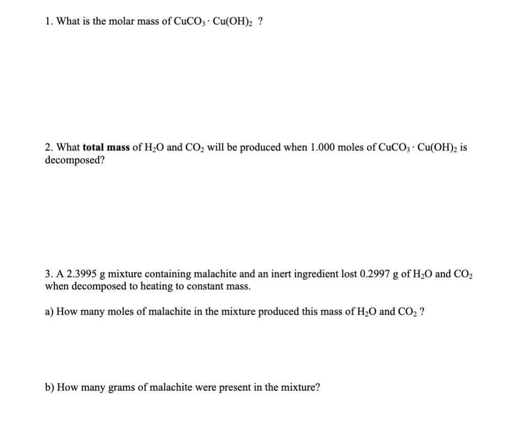 Solved 1. What is the molar mass of CuCO3 . Cu(OH)2 ? 2. | Chegg.com