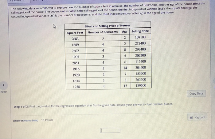 Solved The following data was collected to explore how the | Chegg.com