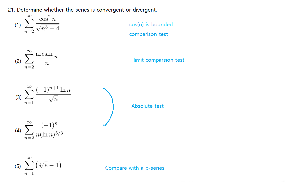 Solved Use one of the below: Integral Test / p-series / | Chegg.com
