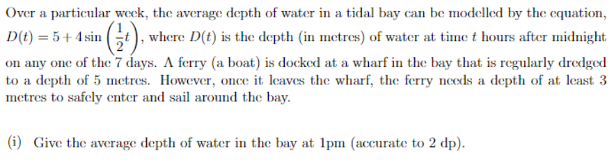 Solved Over a particular week, the average depth of water in | Chegg.com