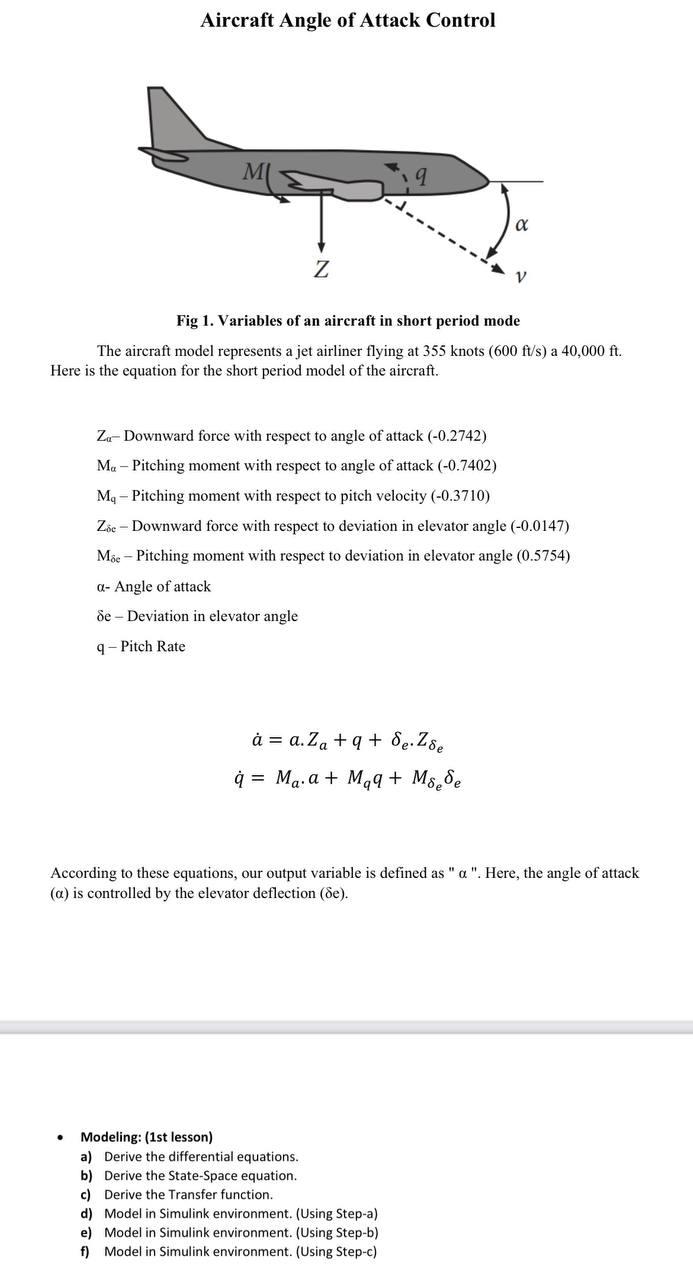 Solved Aircraft Angle of Attack Control Fig 1. Variables of | Chegg.com