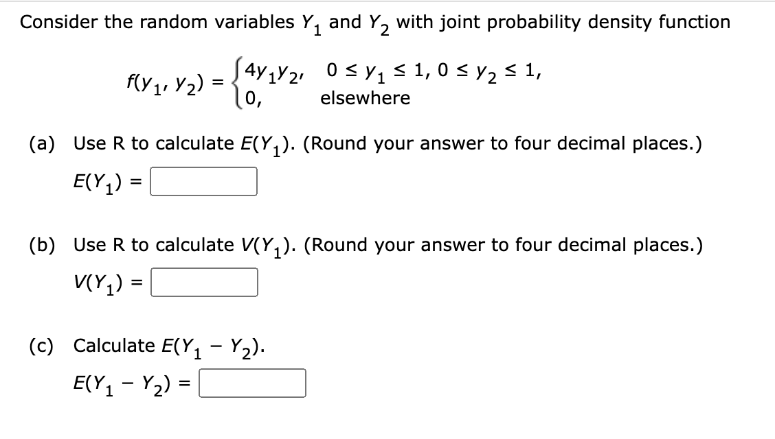 Solved Consider the random variables Y1 and Y2 with joint | Chegg.com