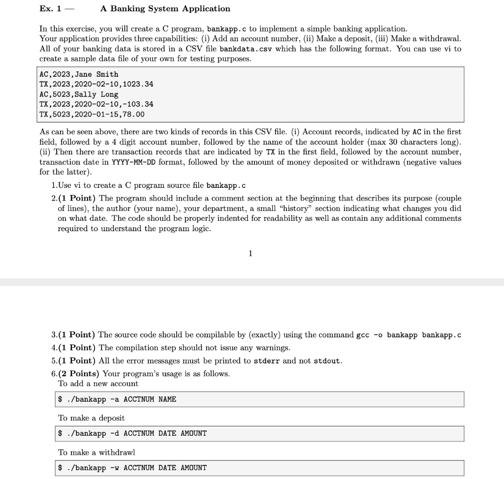 Ex. 1 – A Banking System Application In this | Chegg.com
