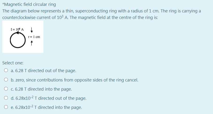 Solved *Magnetic field circular ring The diagram below | Chegg.com