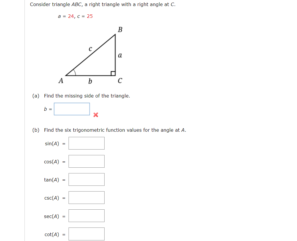 Solved Consider Triangle Abc A Right Triangle With A Right Chegg