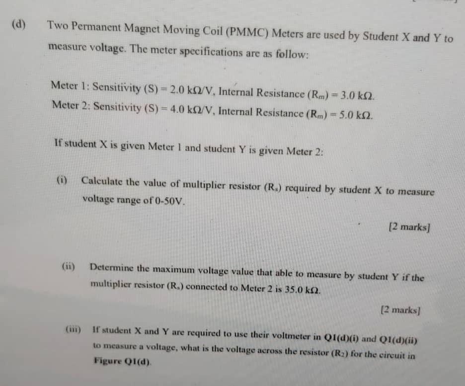 Two Permanent Magnet Moving Coil (PMMC) Meters are | Chegg.com