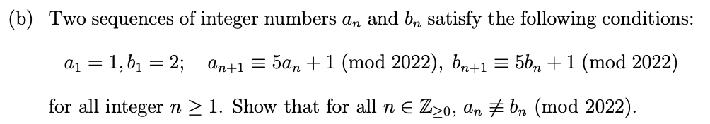 Solved Two sequences of integer numbers an and bn satisfy | Chegg.com