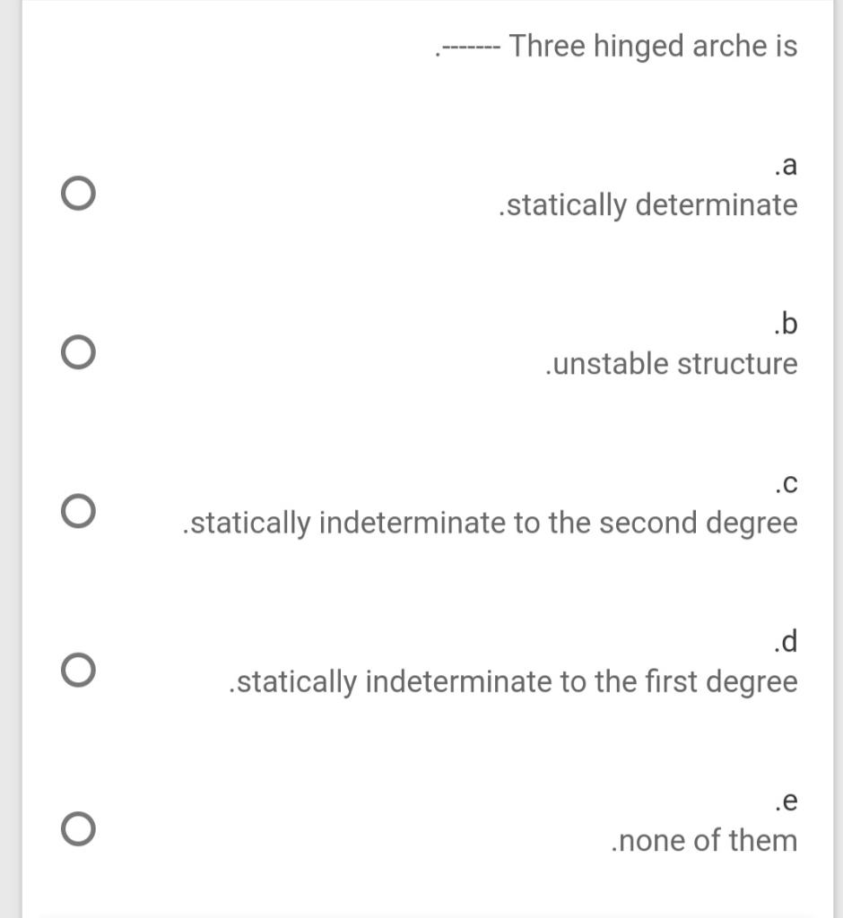 Solved Three hinged arche is .a O .statically determinate .b | Chegg.com