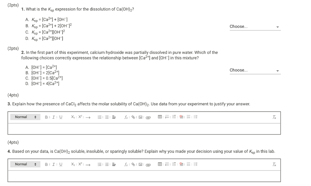 Solubility of calcium hydroxide in water Temperature | Chegg.com