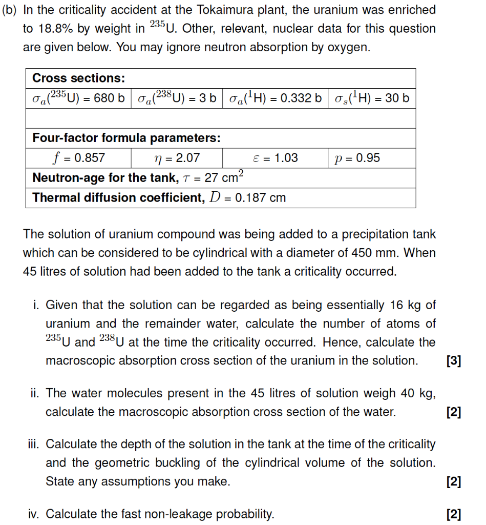 (b) In the criticality accident at the Tokaimura | Chegg.com