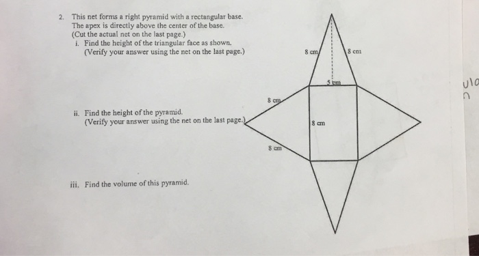 Solved This net forms a right pyramid with a rectangular | Chegg.com
