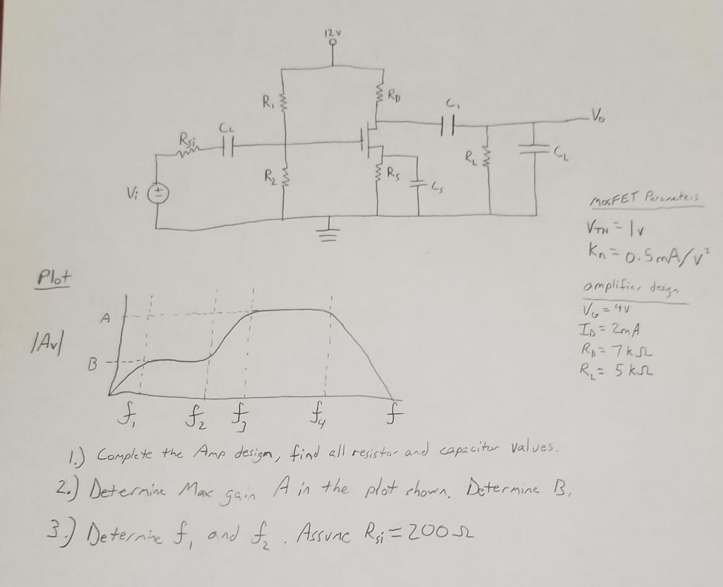 Solved 12v R & WL V. Ry Re V; E's MOSFET Parameters I Van = | Chegg.com