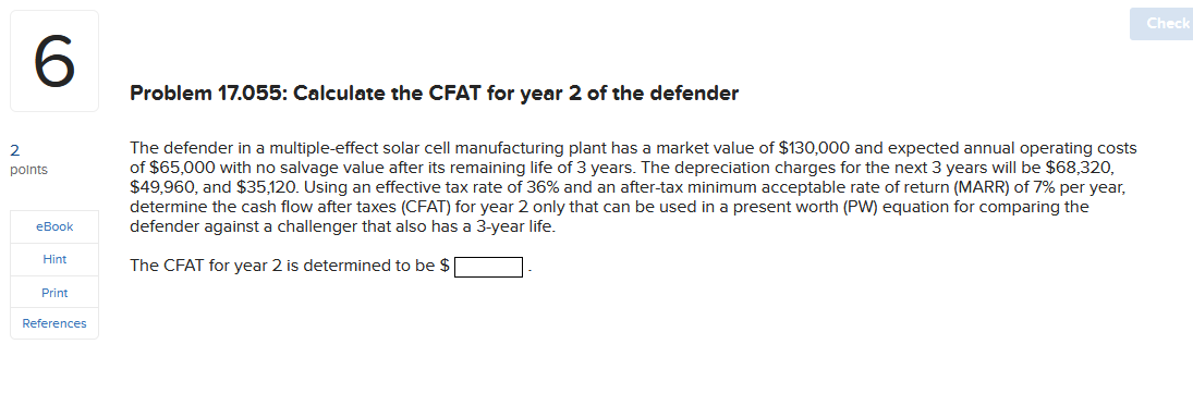 Solved Problem 17.055: Calculate the CFAT for year 2 of the | Chegg.com