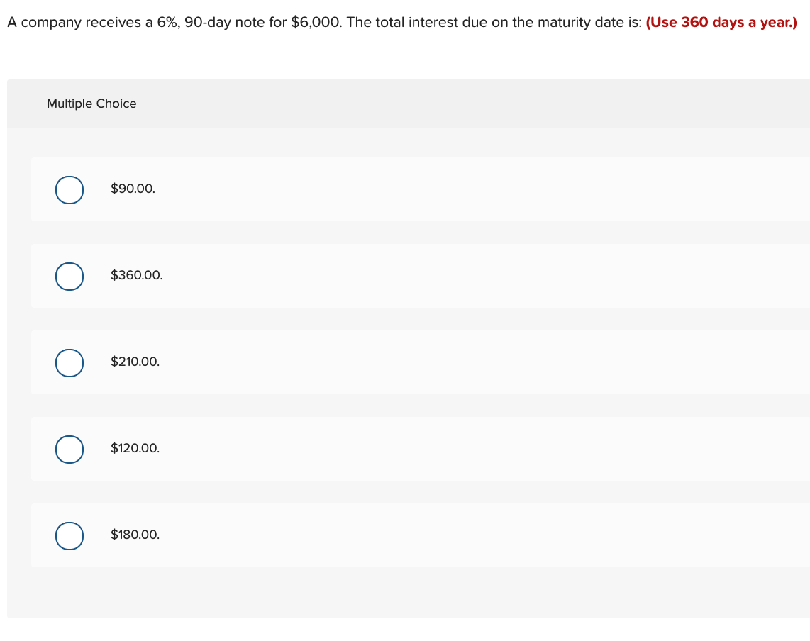 Solved A company receives a 6%, 90-day note for $6,000. The | Chegg.com