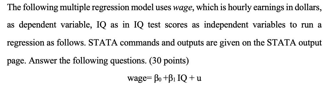 Solved The following multiple regression model uses wage, | Chegg.com