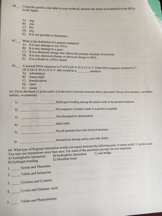 Solved 60 Using the genetic code table in your textbook, | Chegg.com