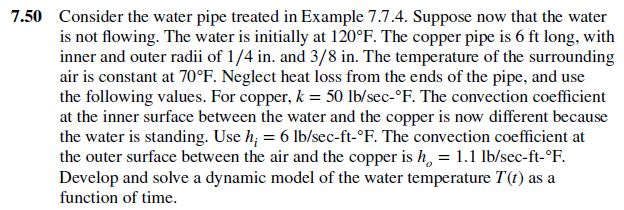 Solved 7.50 Consider the water pipe treated in Example | Chegg.com
