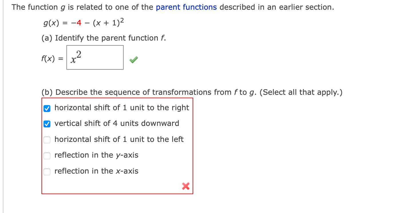 Solved The function g is related to one of the parent | Chegg.com