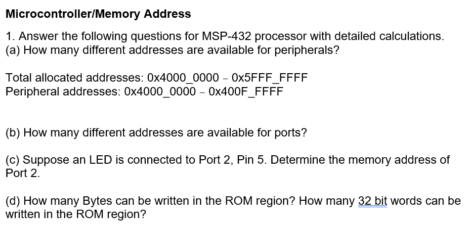 Solved Microcontroller/Memory Address 1. Answer the | Chegg.com