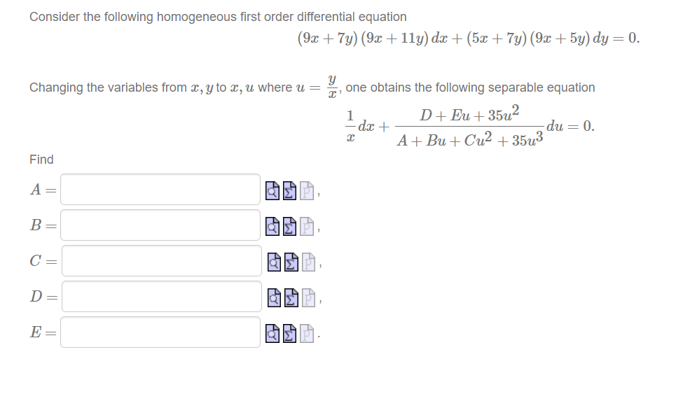 Solved Consider the following homogeneous first order | Chegg.com