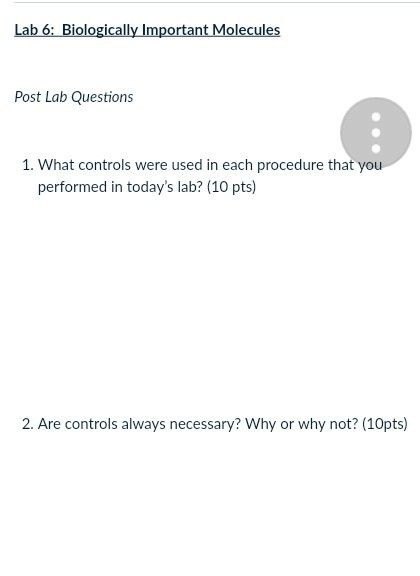 Lab 6: Biologically Important Molecules Post Lab | Chegg.com
