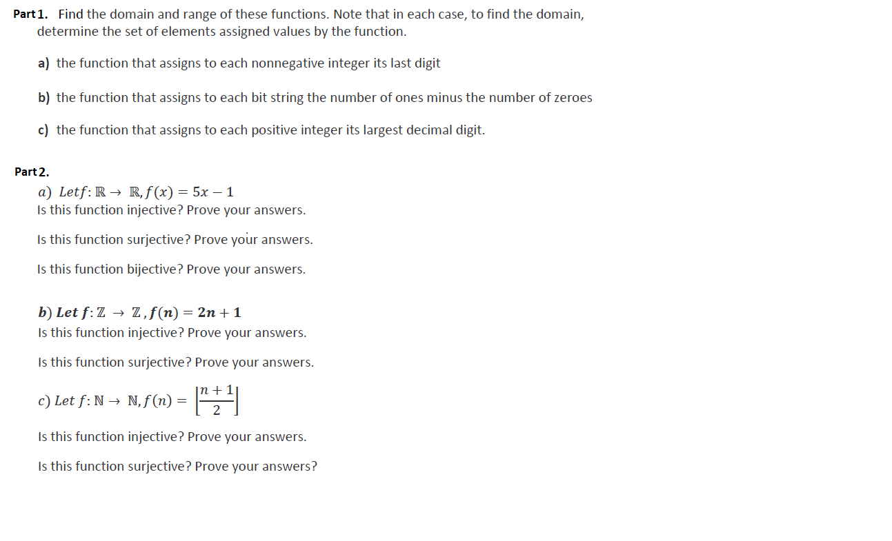 Solved Part 1. Find the domain and range of these functions. | Chegg.com