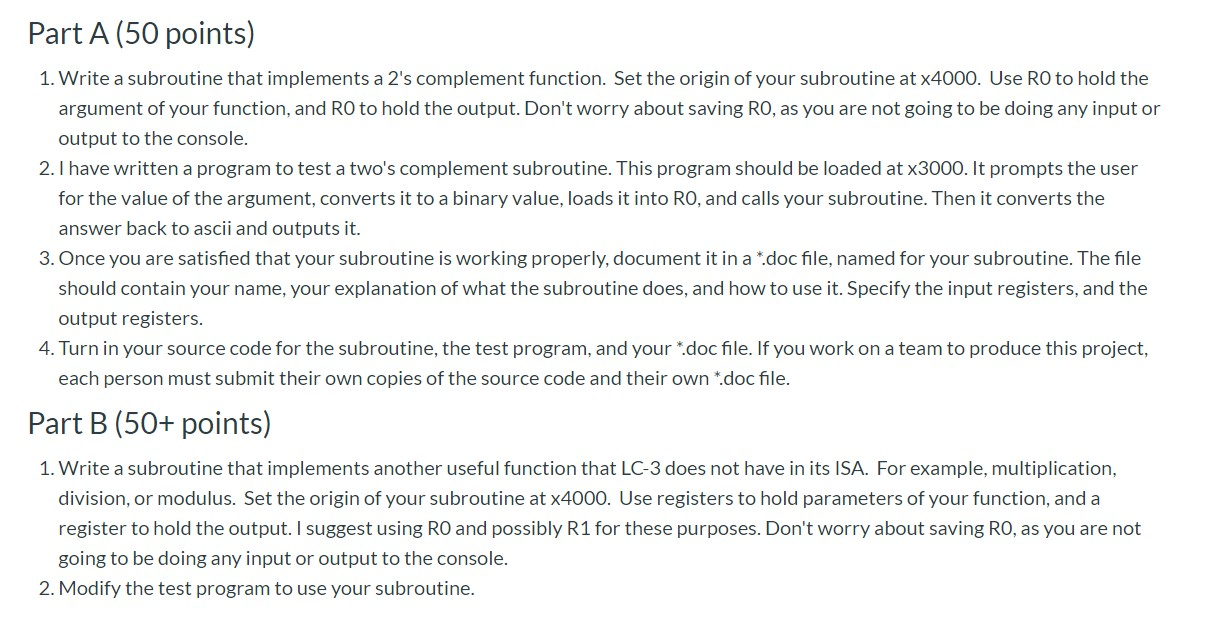 Part A 50 Points 1 Write A Subroutine That