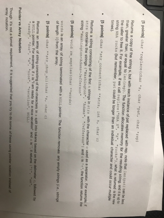 . I5 points] char "replace (char "s, char *pat, char | Chegg.com