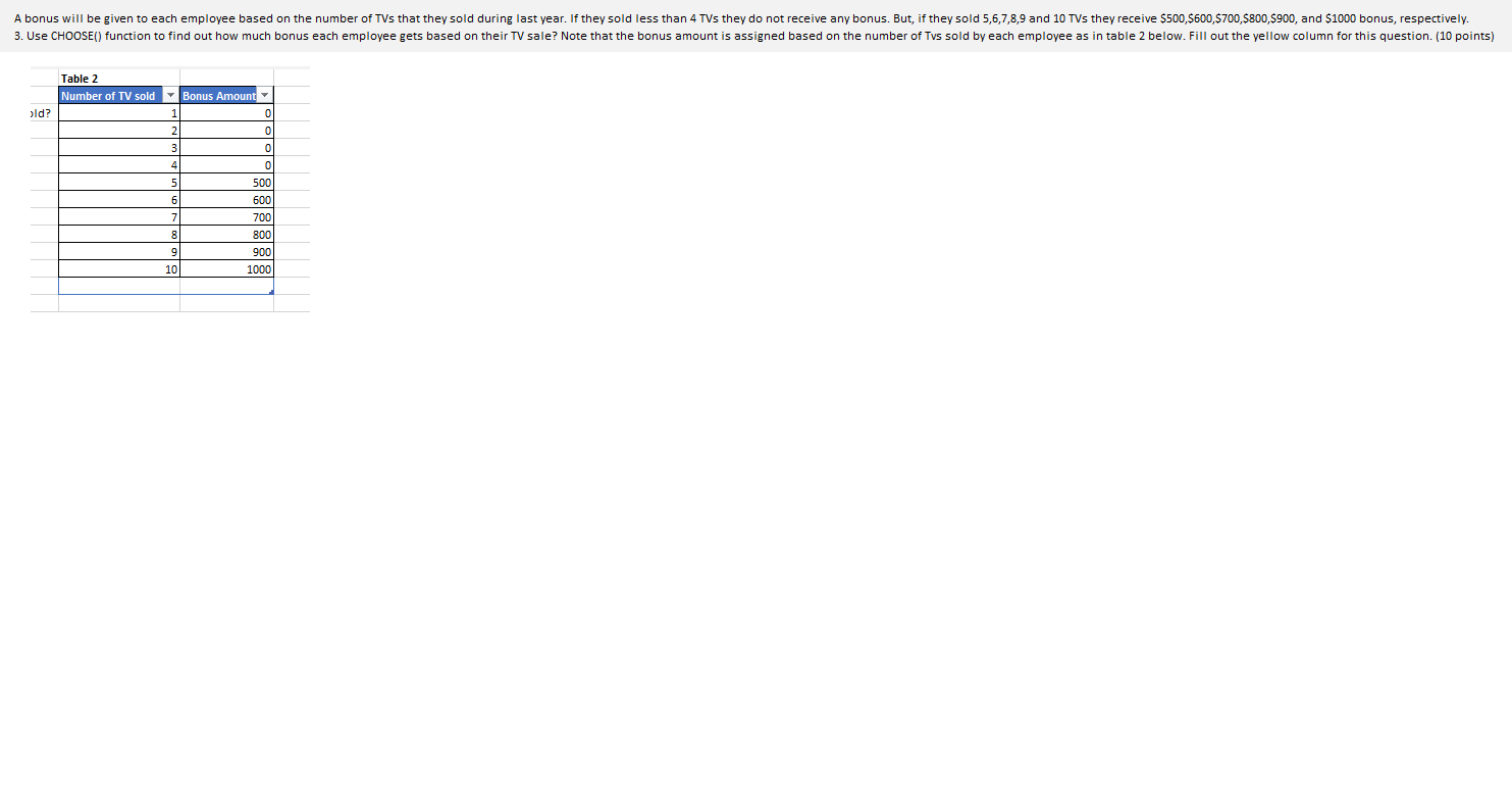 Solved A bonus will be given to each employee based on the | Chegg.com
