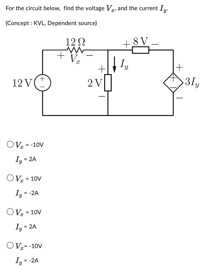 Solved For the circuit below, find the voltage Vx, and the | Chegg.com