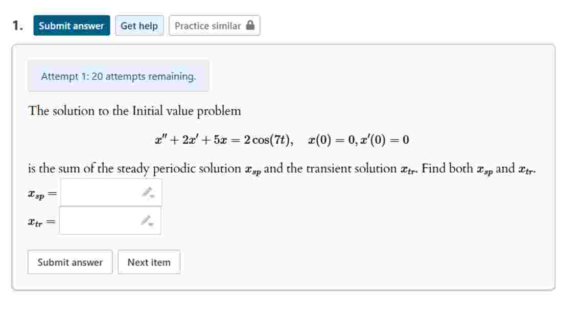 Solved Attempt 1:20 attempts remaining.The solution to the | Chegg.com Solved Attempt 1:20 attempts remaining.The solution to the | Chegg.com