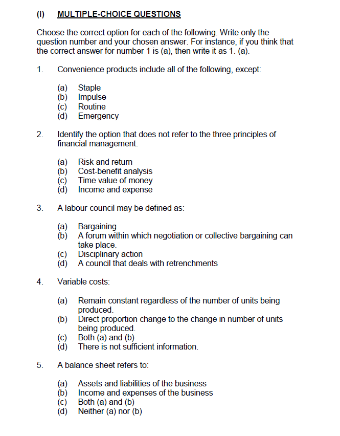 Solved (i) ﻿MULTIPLE-CHOICE QUESTIONSChoose the correct | Chegg.com