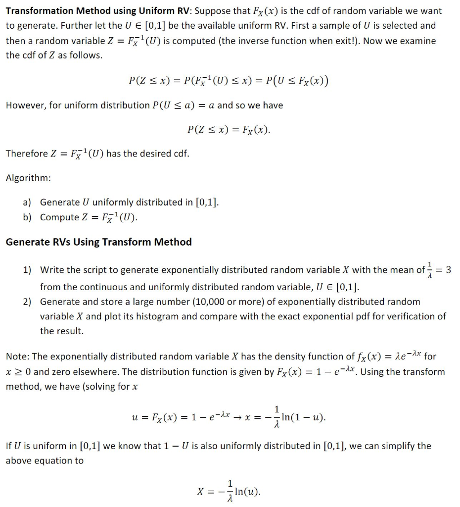 Transformation Method using Uniform RV: Suppose that | Chegg.com