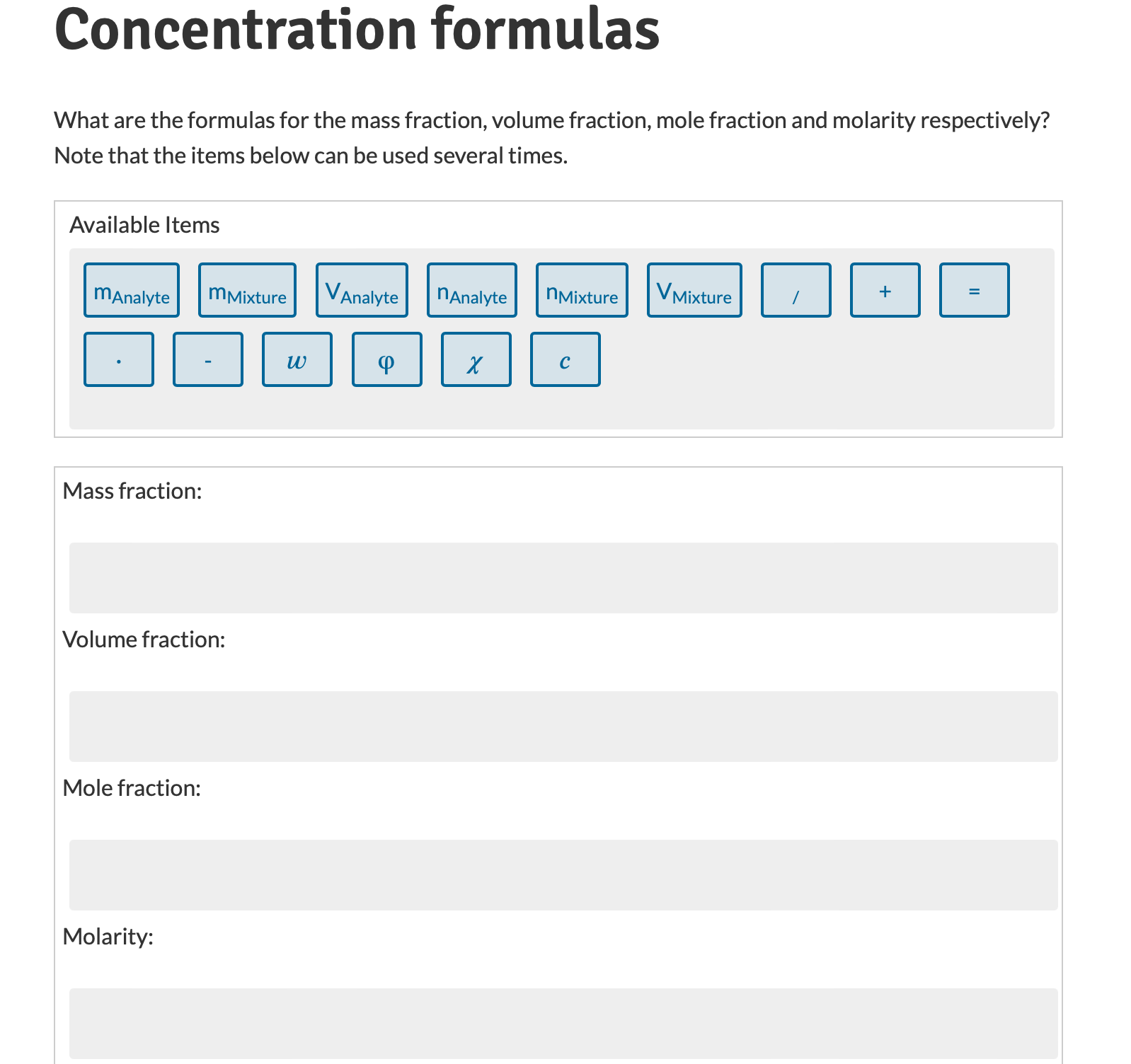 Solved What are the formulas for the mass fraction, volume | Chegg.com