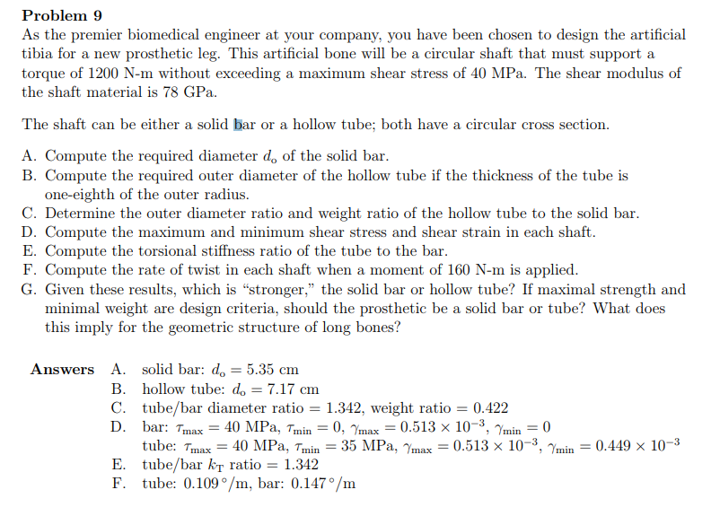 Solved Problem 9 As the premier biomedical engineer at your | Chegg.com