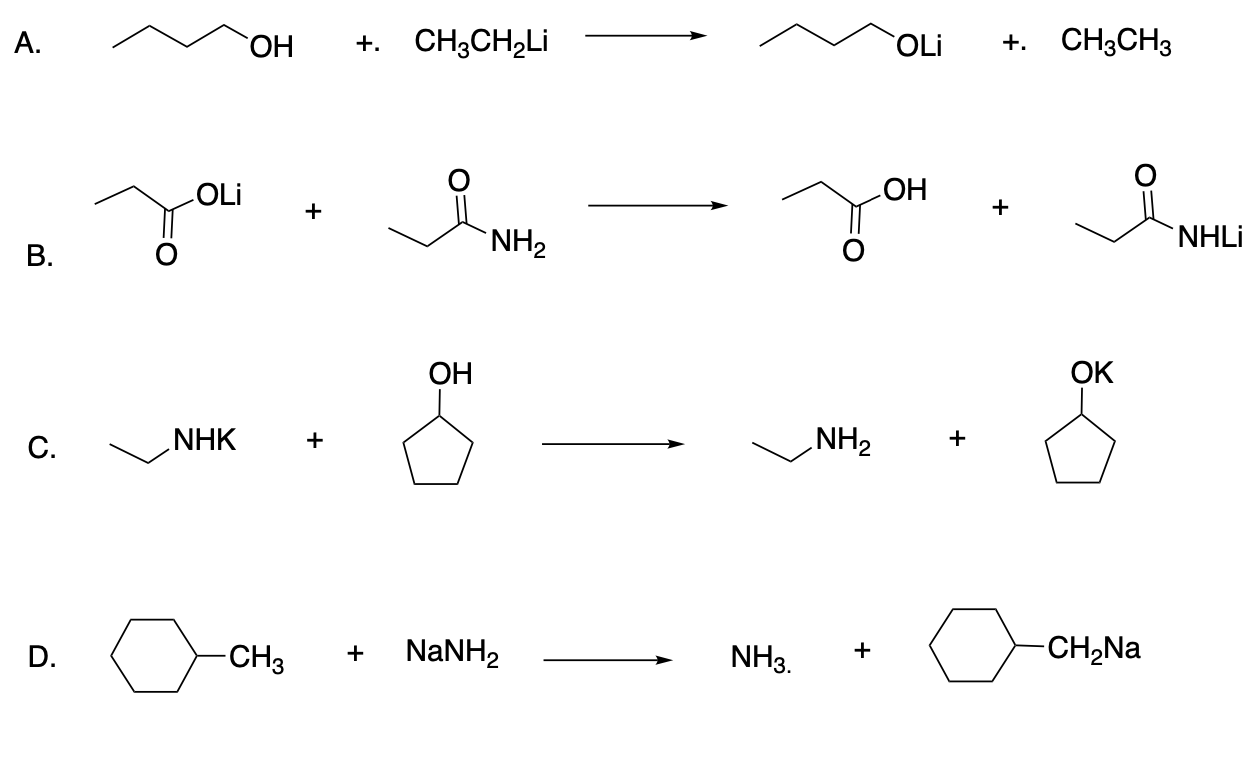 Solved A. OH + CH3CH2Li OLI + CH3CH3 OLI ОН + + NE B. NH2 | Chegg.com