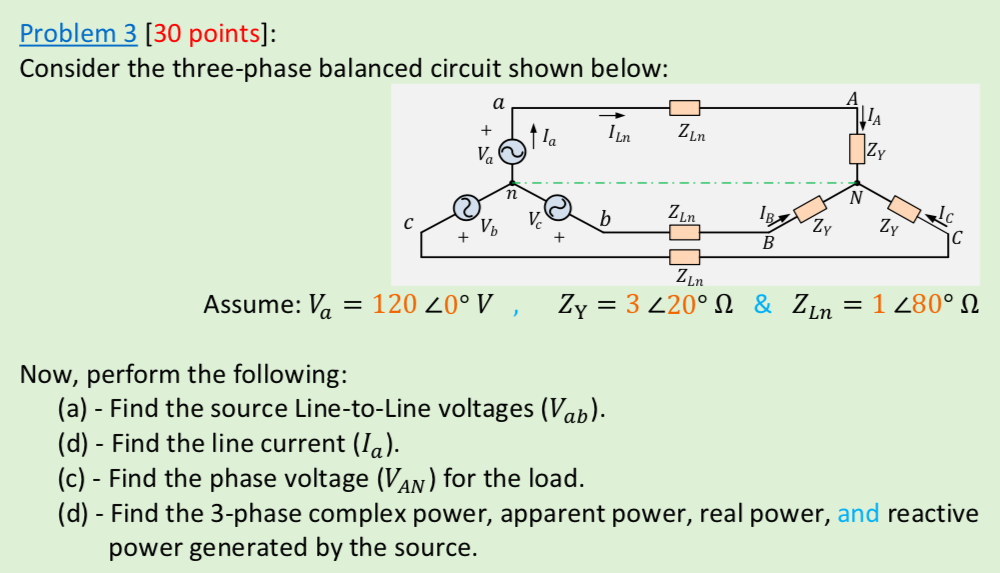 Solved Problem 3 (30 points]: Consider the three-phase | Chegg.com