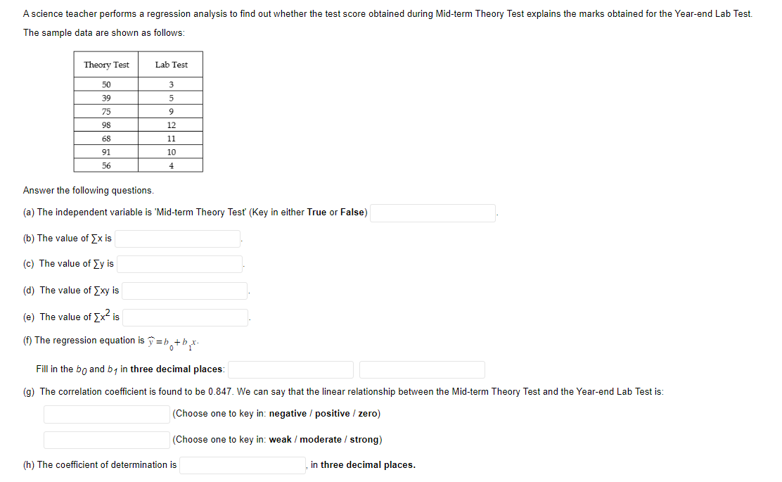 Solved A science teacher performs a regression analysis to | Chegg.com