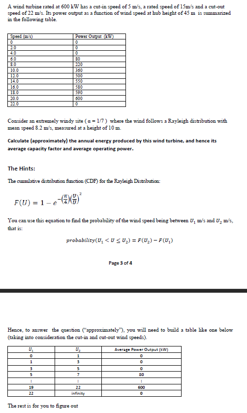 Solved A wind turbine rated at 600 kW has a cut-in speed of | Chegg.com